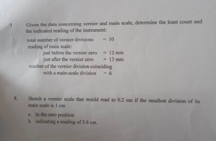 Solved Given the data concerning vernier and main scale, | Chegg.com