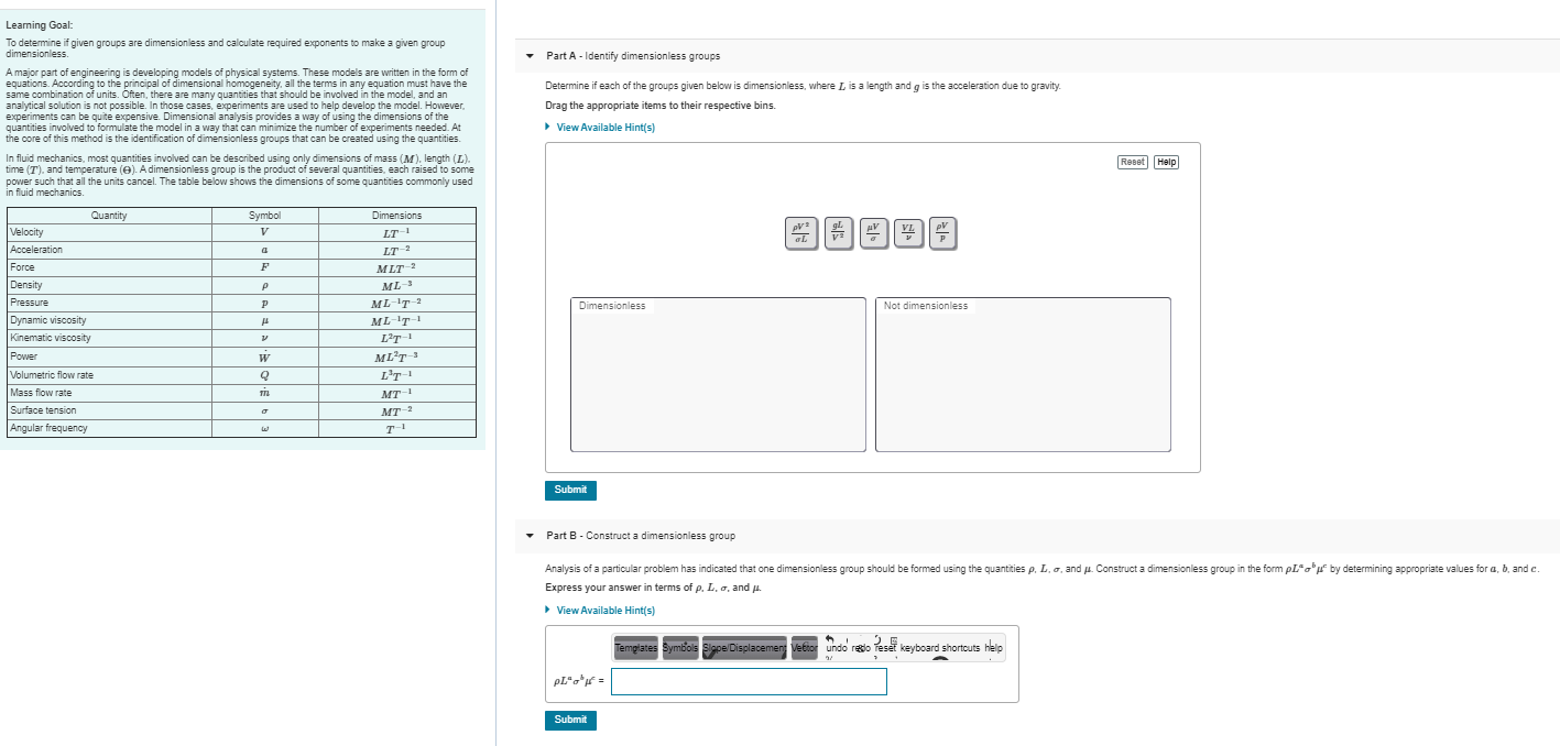 Solved Part A - Identify dimensionless groups is a length | Chegg.com