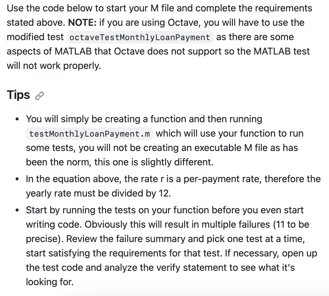 Solved function payment = getMonthlyLoanPayment (principal, | Chegg.com