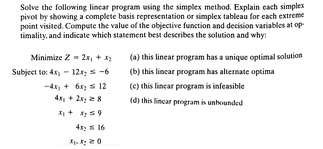 Solved Solve the following linear program using the simplex | Chegg.com