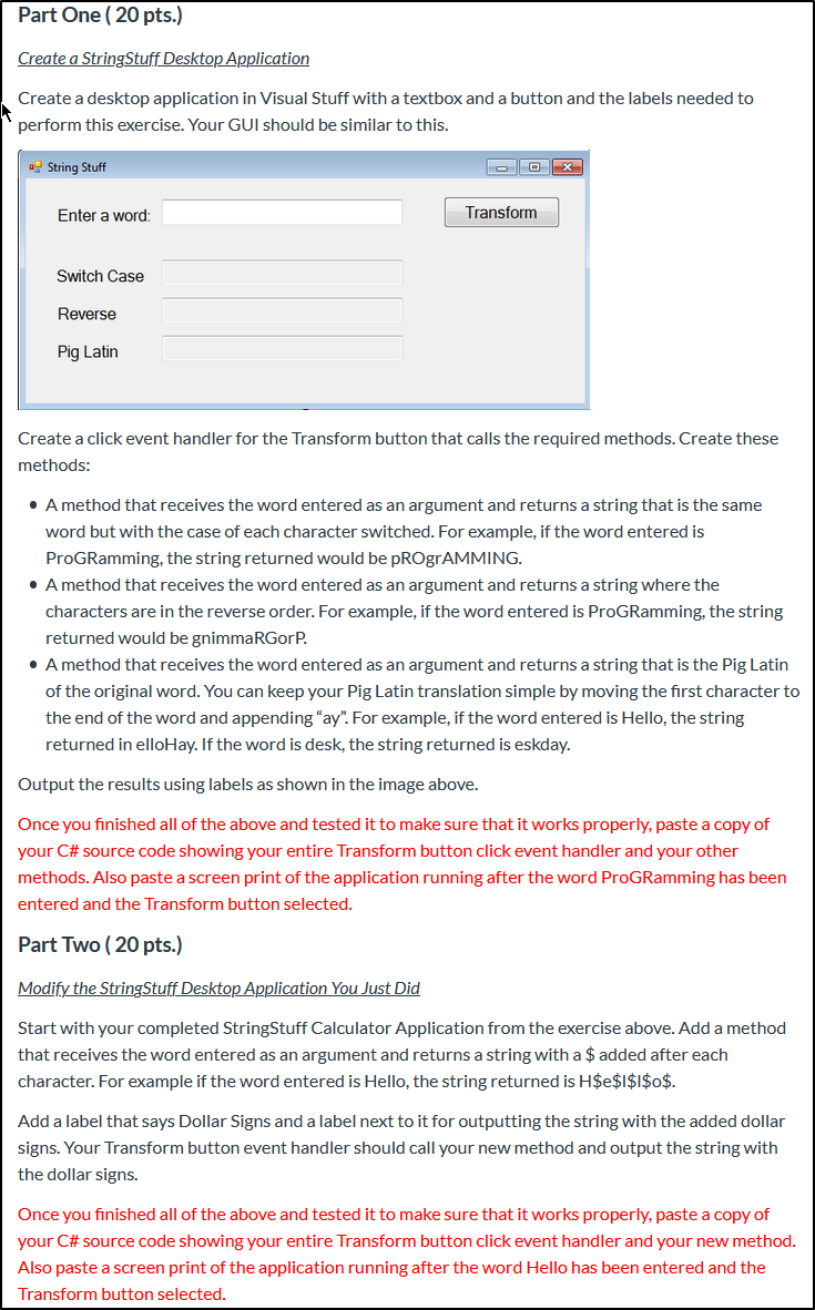 Solved Part One (20 pts.) Create a StringStuff Desktop | Chegg.com