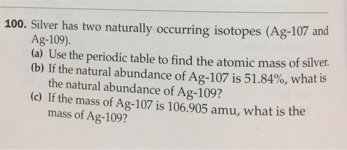 Solved 100. Silver has two naturally occurring isotopes | Chegg.com