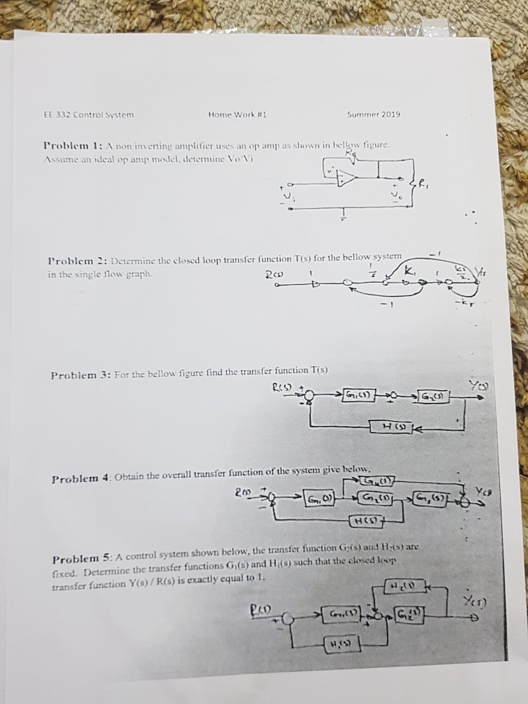 Solved Summer 2019 EE 332 Control System Home Work #1 | Chegg.com