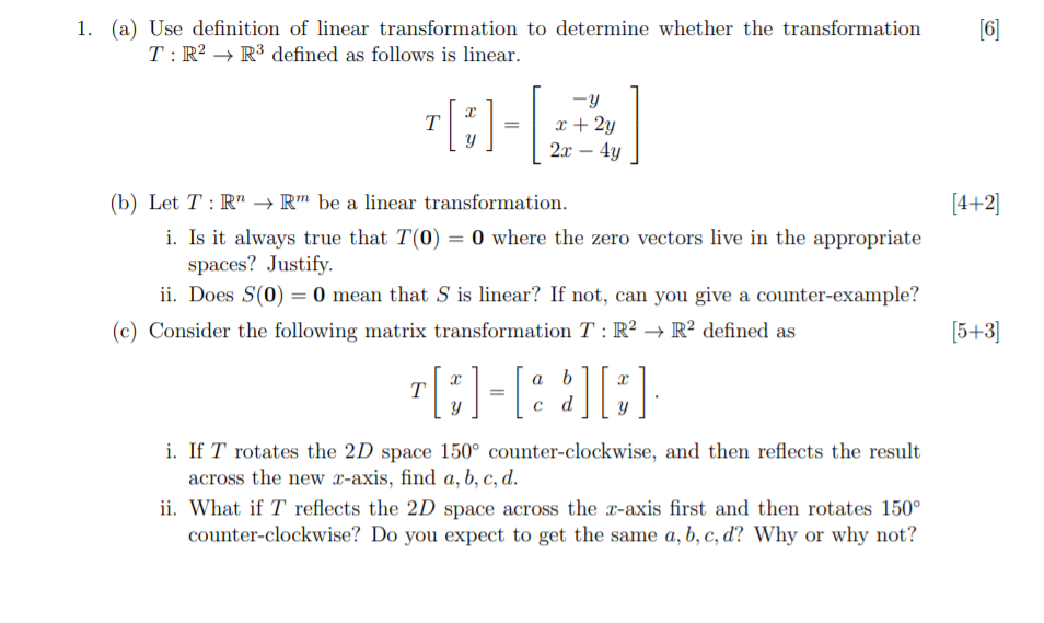 Solved 1. (a) Use definition of linear transformation to | Chegg.com