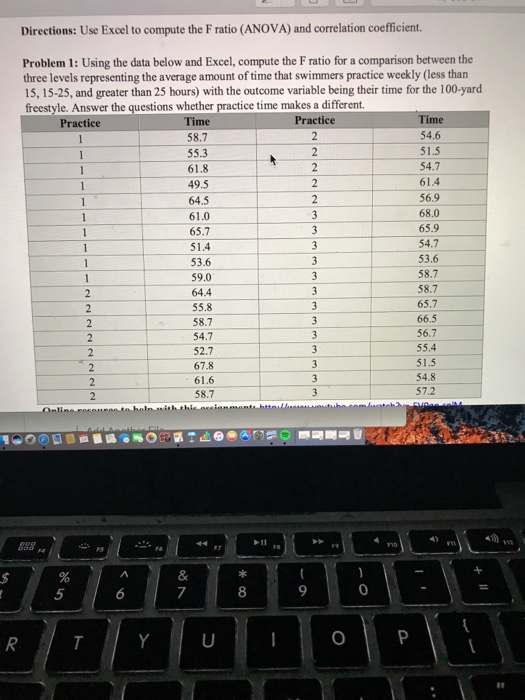 Solved Directions: Use Excel to compute the F ratio (ANOVA) | Chegg.com
