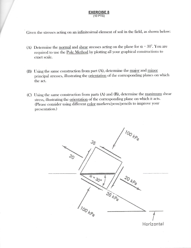 Solved EXERCISE 8 (10 PTS) Given the stresses acting on an | Chegg.com Solved EXERCISE 8 (10 PTS) Given the stresses acting on an | Chegg.com