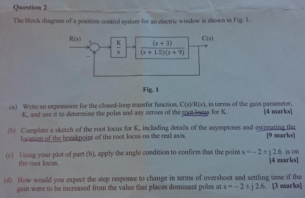 Solved Question 2 The block diagram of a position control | Chegg.com