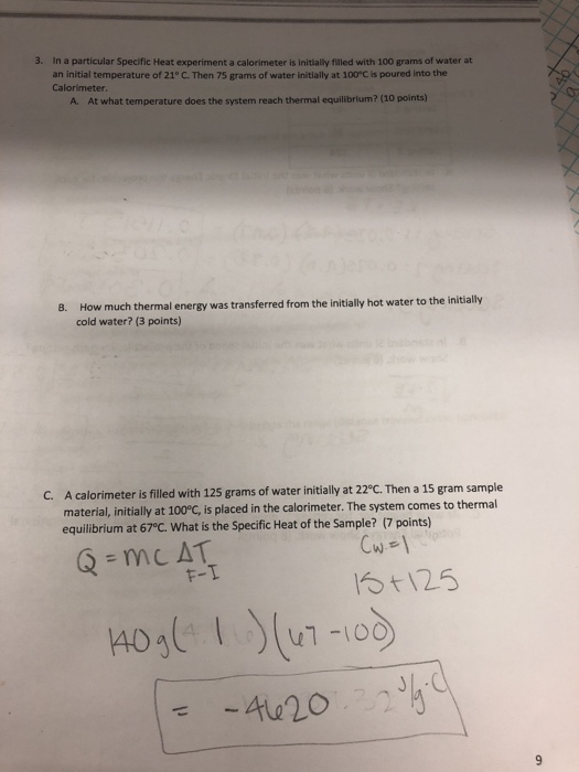 Solved 3. In a particular Specific Heat experiment a | Chegg.com