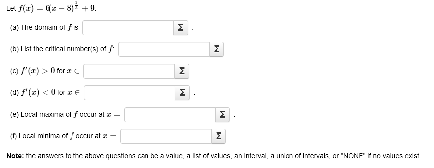 Solved Let f(x)=6(x−8)32+9. (a) The domain of f is (b) List | Chegg.com
