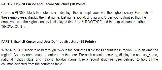 Solved PART-2. Explicit Cursor and Record Structure (10 | Chegg.com