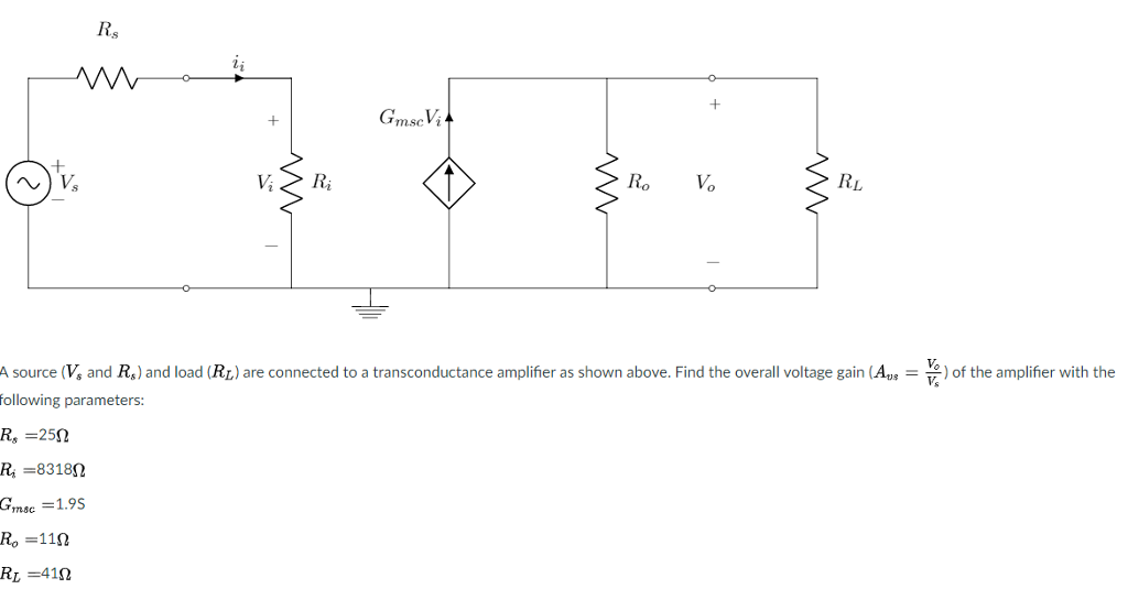 Solved msc 2 RL V- of the amplifier with the source V, and | Chegg.com