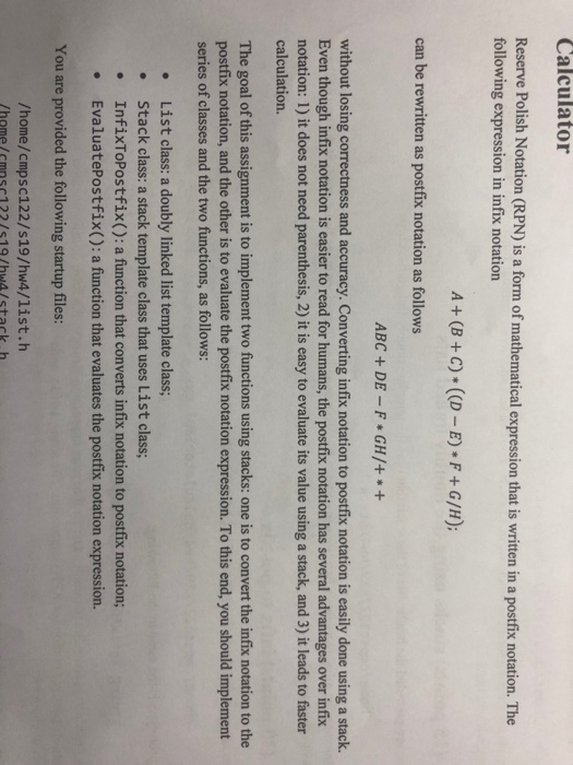 Solved Calculator Reserve Polish Notation (RPN) is a form of | Chegg.com