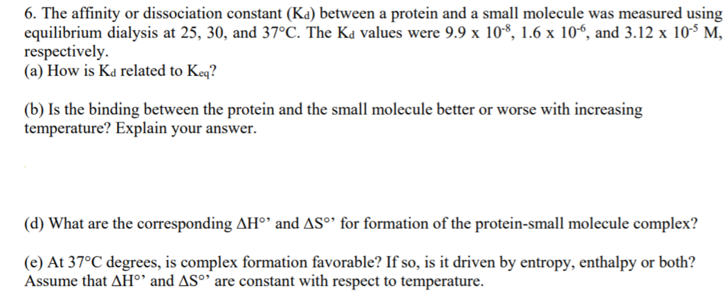 Solved 6. The affinity or dissociation constant (Kd) between | Chegg.com