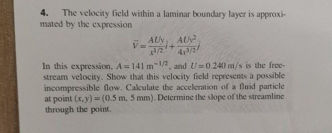 Solved 4. The velocity field within a laminar boundary layer | Chegg.com