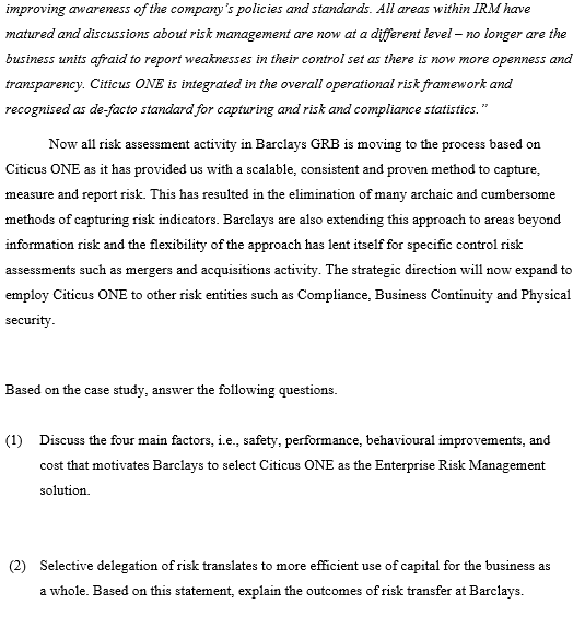 Solved Case Study: Barclays Information Risk Management | Chegg.com