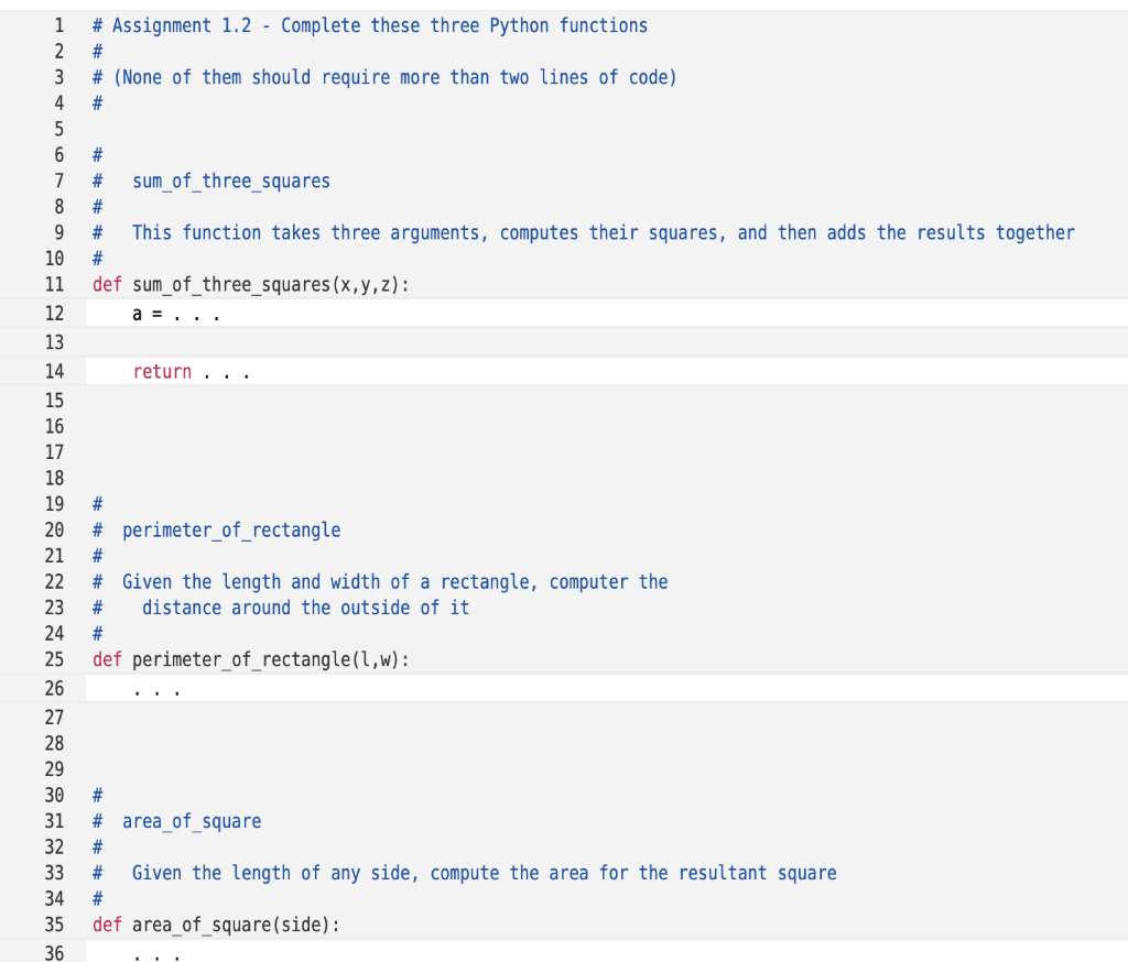 Solved # Assignment 1.2 - Complete these three Python | Chegg.com