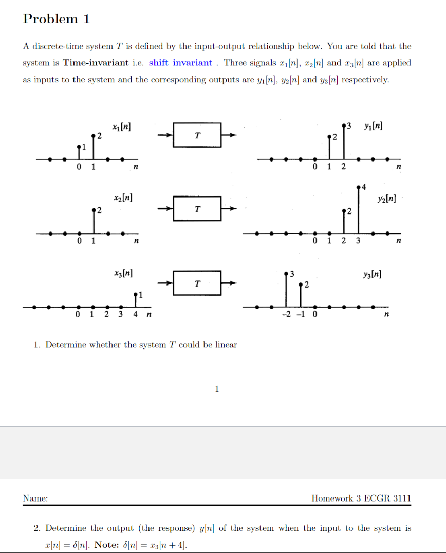 Solved A discrete-time system T is defined by the | Chegg.com