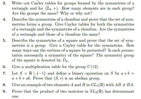Solved 3. Write out Cayley tables for groups formed by the | Chegg.com