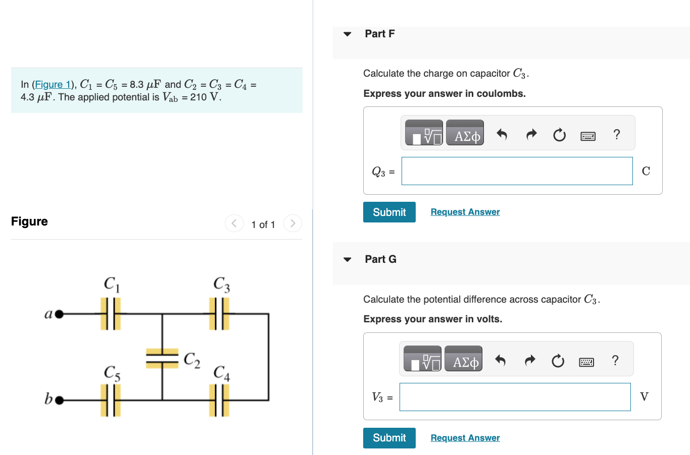 Solved Calculate the charge on capacitor C3. In (Figure 1), | Chegg.com