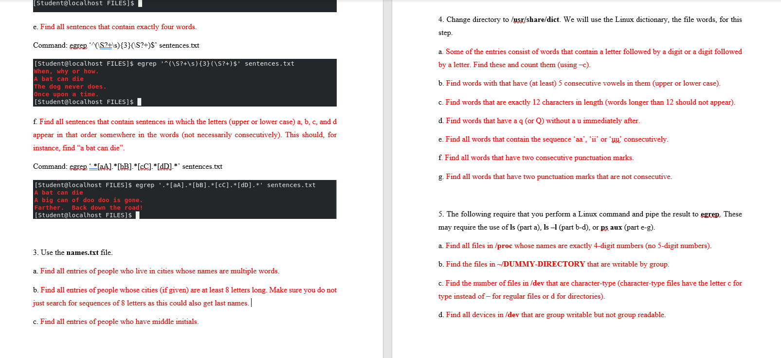 Solved Require egrep command for these questions (I am using | Chegg.com