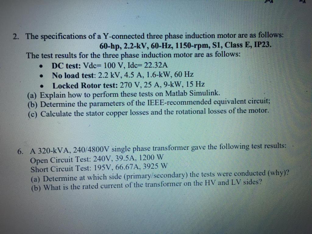 Solved 2. The specifications of a Y-connected three phase | Chegg.com
