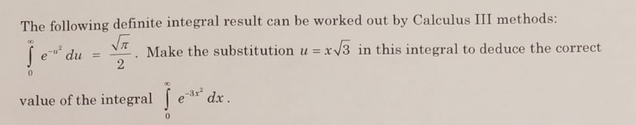 Solved The following definite integral result can be worked | Chegg.com