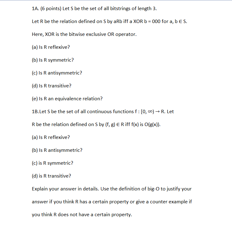 Solved 1A. (6 points) Let S be the set of all bitstrings of | Chegg.com