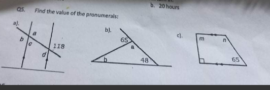 Solved as . b. 20 hours Find the value of the pronumerals: | Chegg.com