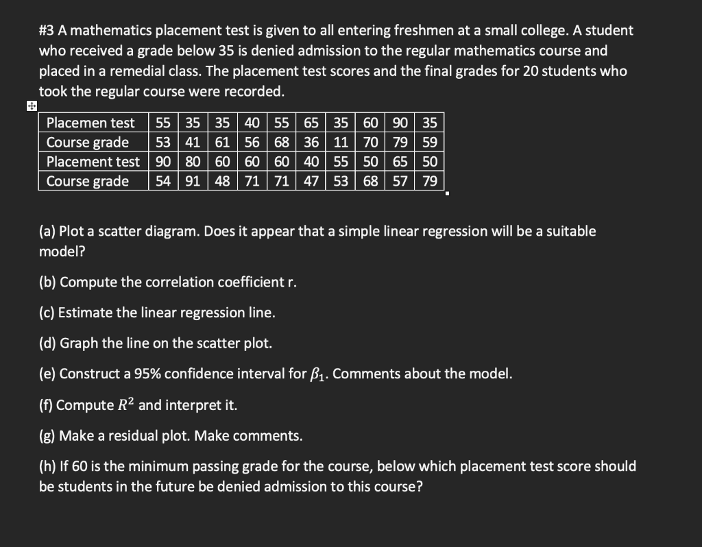 Solved \#3 A mathematics placement test is given to all | Chegg.com