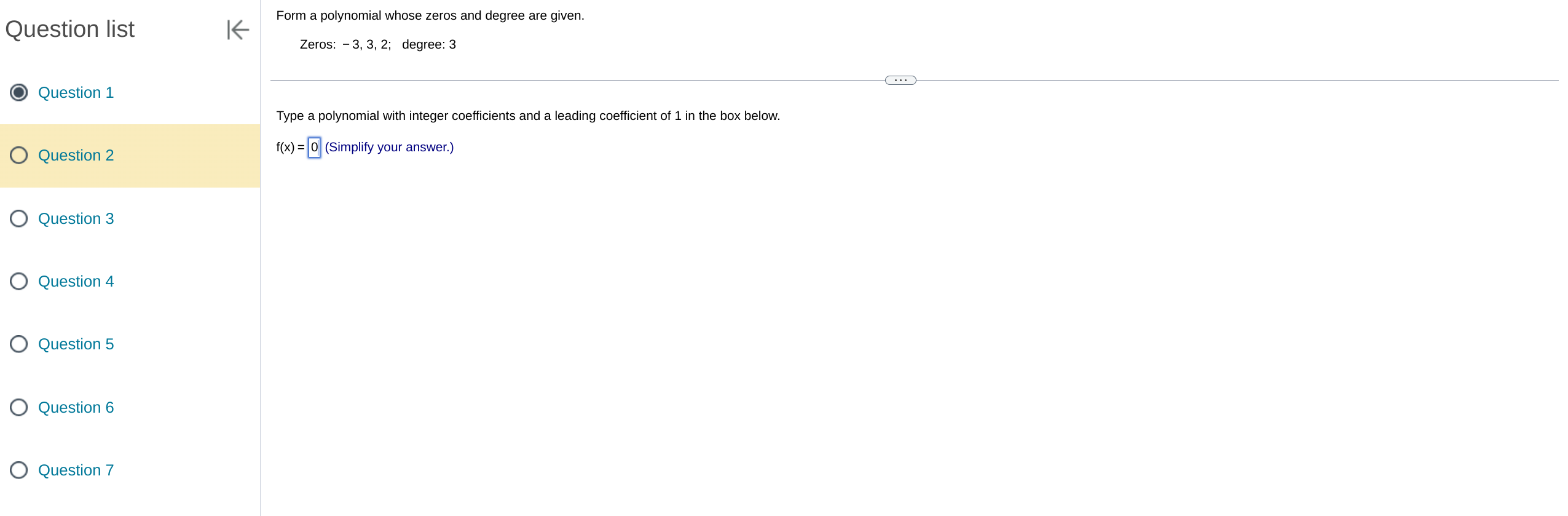 Solved \begin{tabular}{cc|c|c|c|} Question a polynomial | Chegg.com