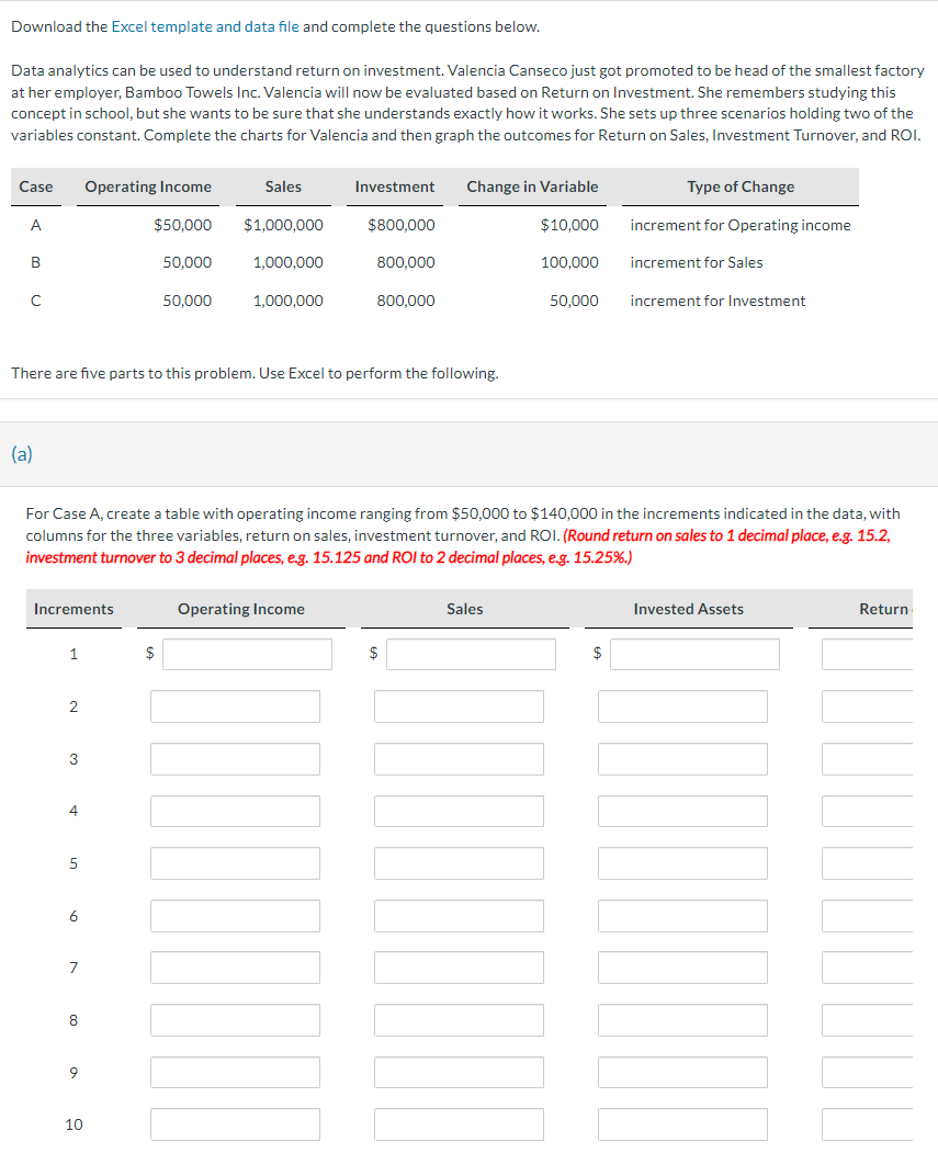 Download the Excel template and data file and | Chegg.com