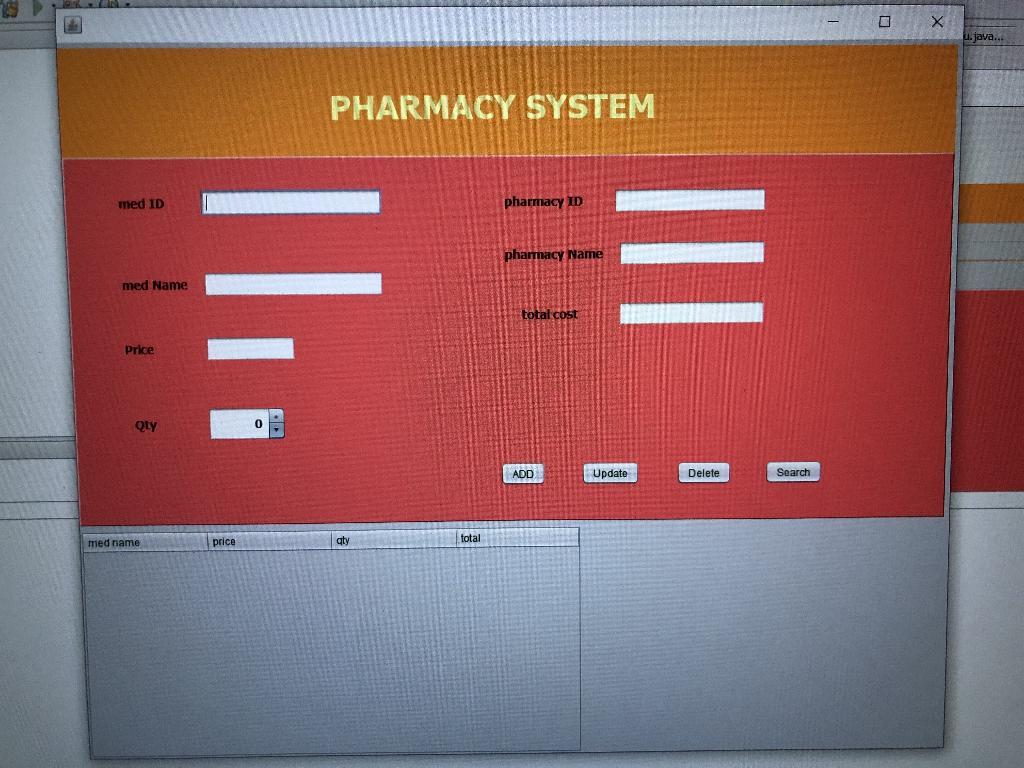 i want java program source code of (pharmacy system) | Chegg.com