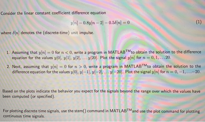 Solved Consider the linear constant coefficient difference | Chegg.com