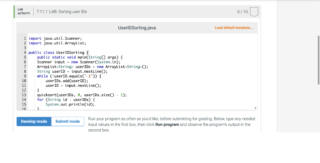 Solved 7.11 LAB: Sorting user IDs Given a main0 that reads | Chegg.com
