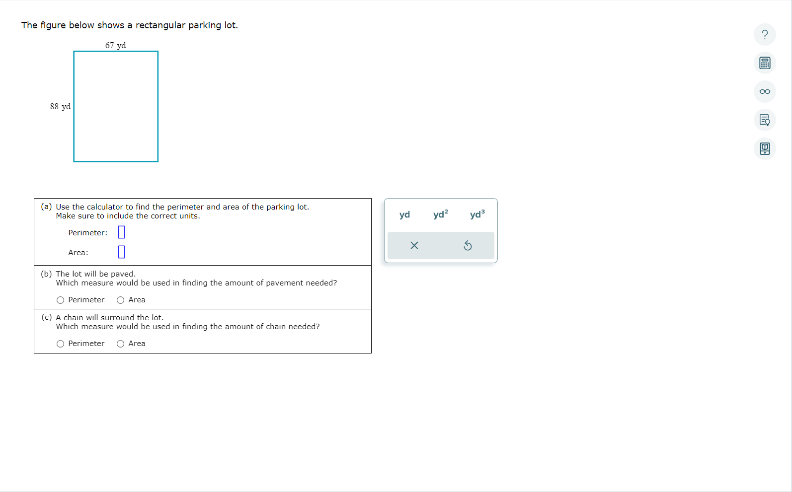 Solved The figure below shows a rectangular parking lot. (a) | Chegg.com