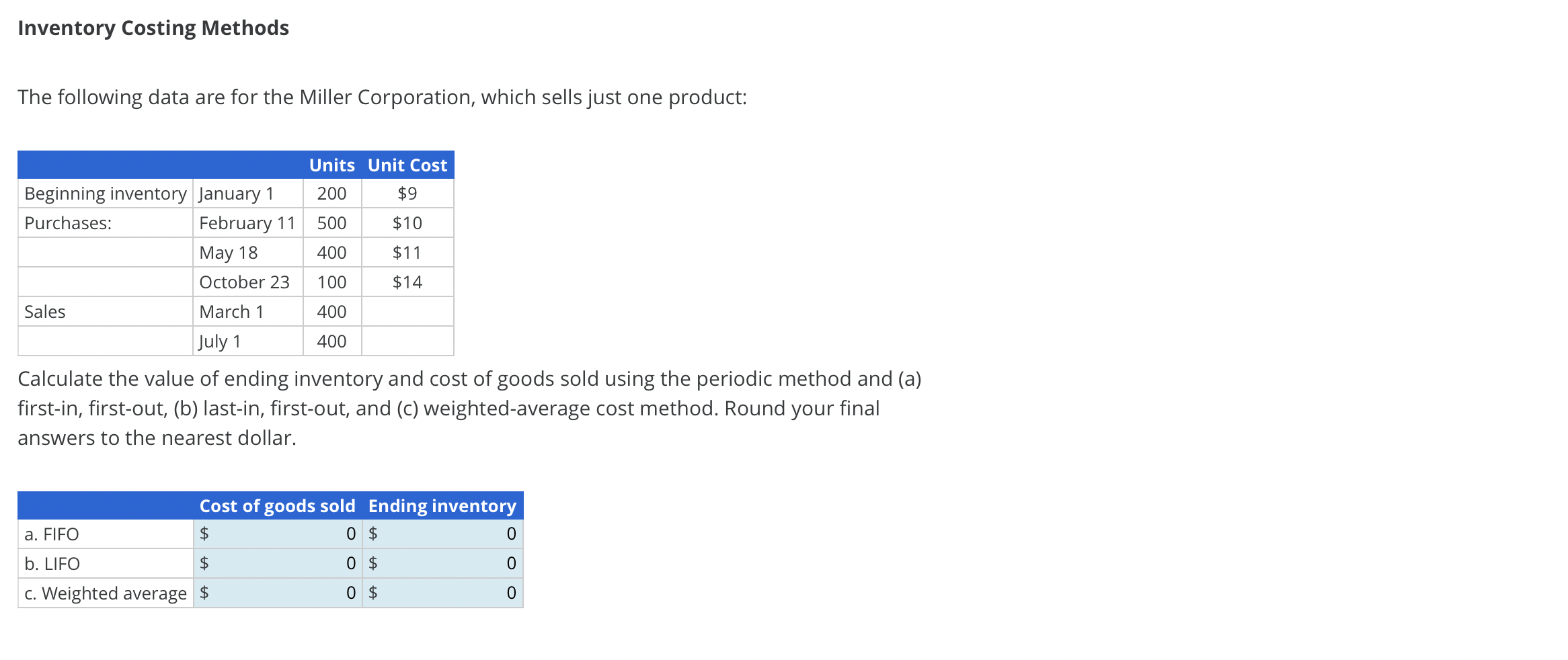 Solved Inventory Costing Methods The following data are for | Chegg.com