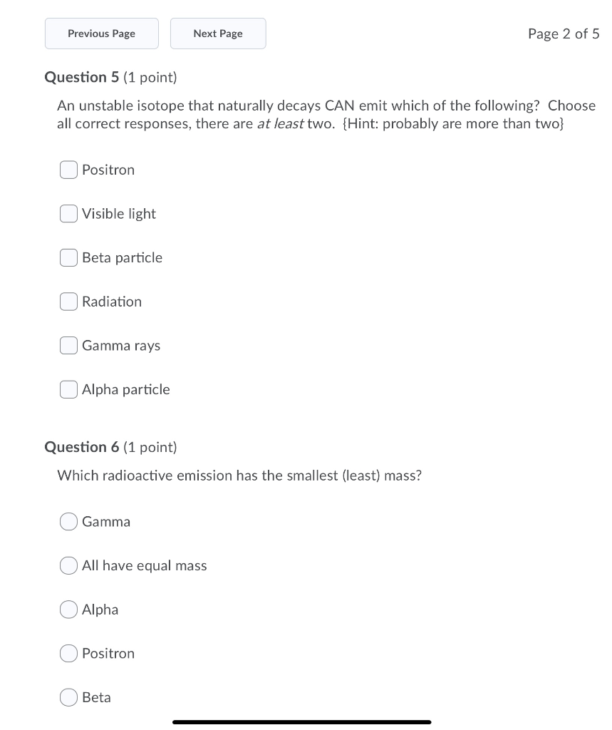 Solved Previous Page Next Page Page 2 of 5 Question 5 (1 | Chegg.com