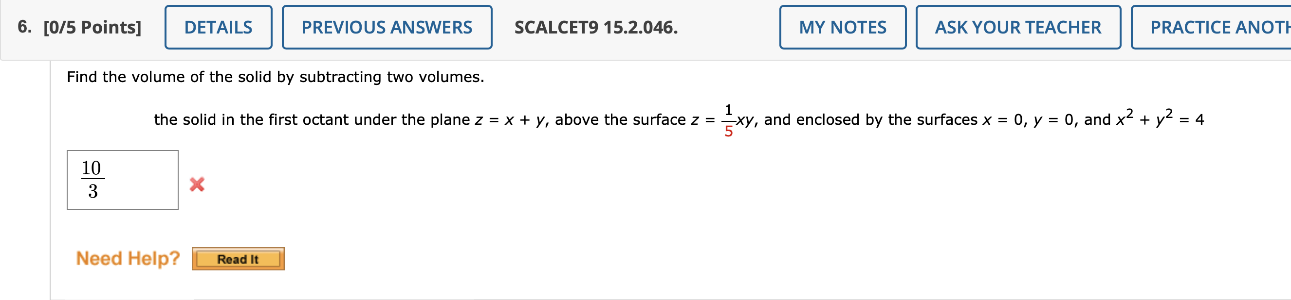 Solved Find the volume of the solid by subtracting two | Chegg.com