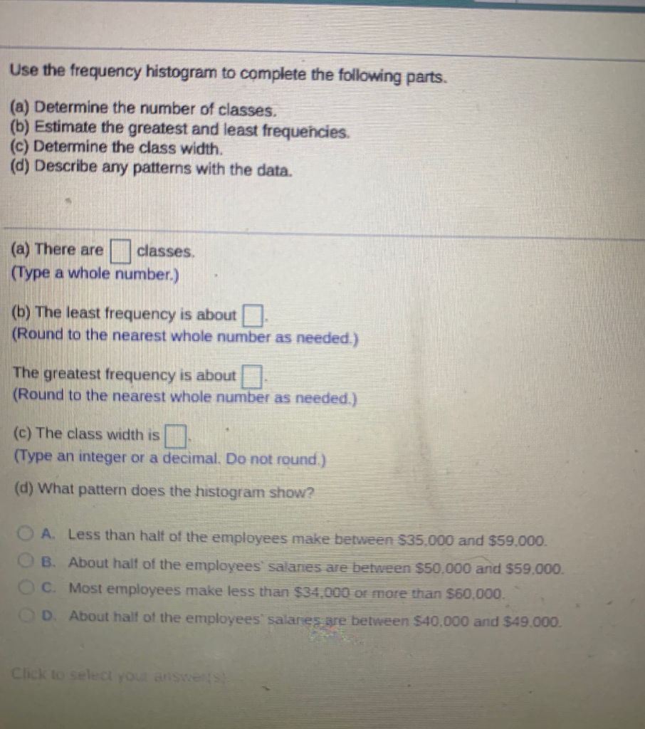 Solved Use the frequency histogram to complete the following | Chegg.com
