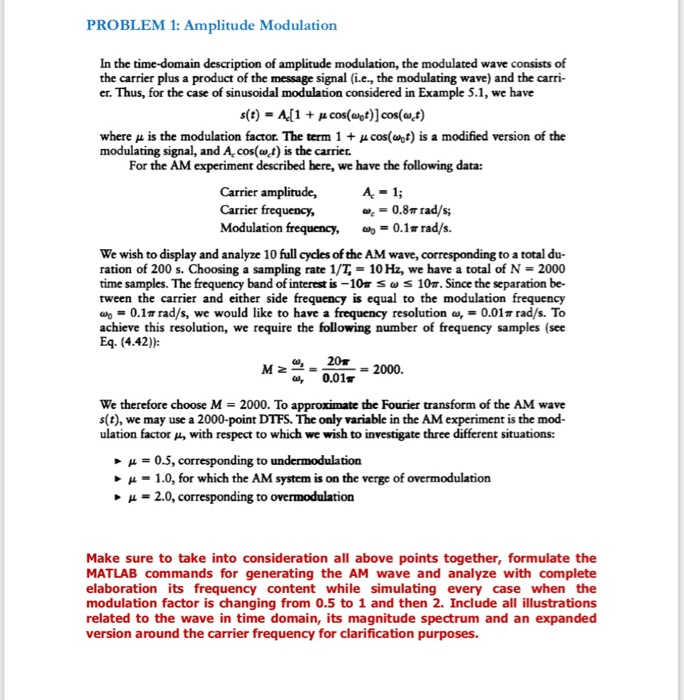 Solved PROBLEM 1: Amplitude Modulation In the time-domain | Chegg.com