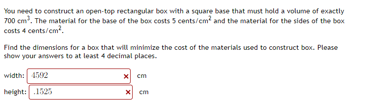 Solved You need to construct an open-top rectangular box | Chegg.com