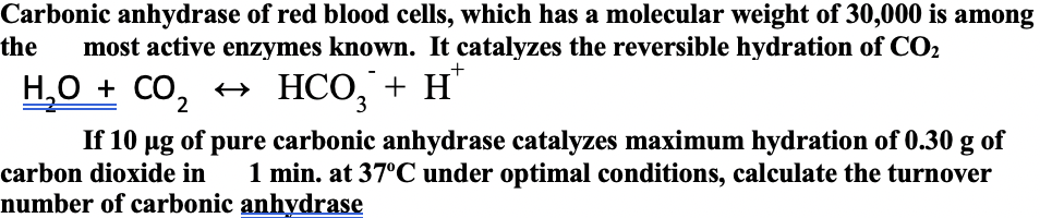 Solved + Carbonic anhydrase of red blood cells, which has a | Chegg.com
