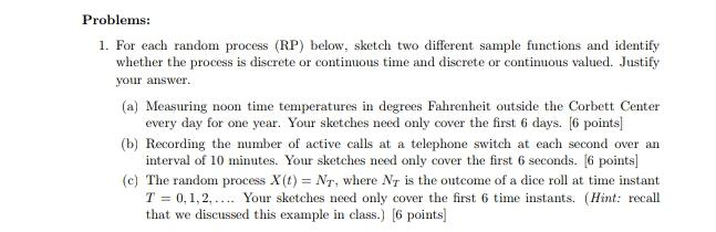 Problems: 1. For each random process (RP) below, | Chegg.com