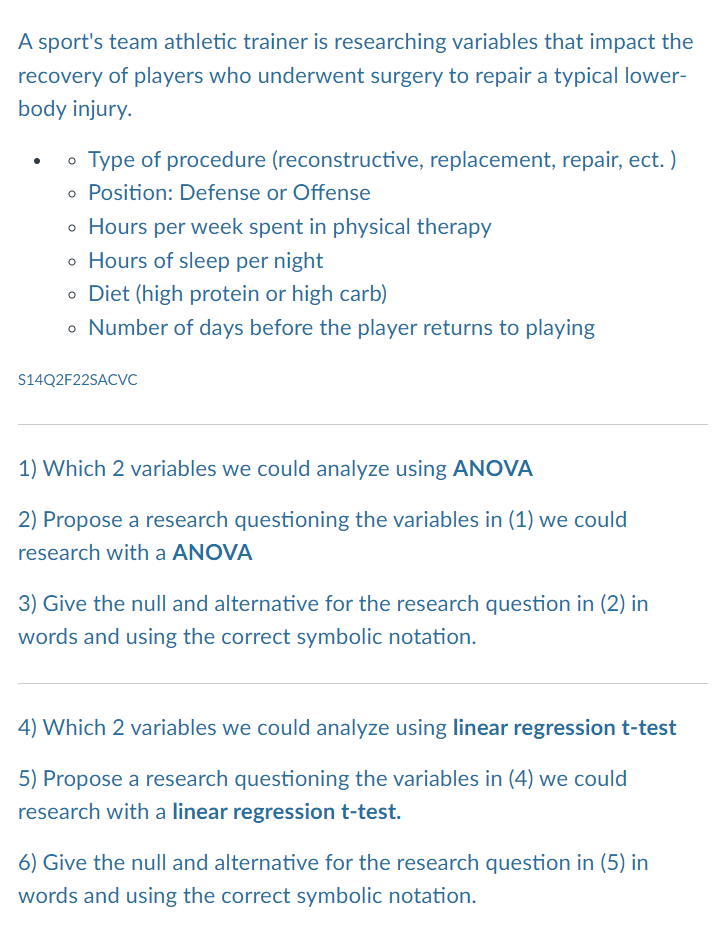 Solved A sport's team athletic trainer is researching | Chegg.com