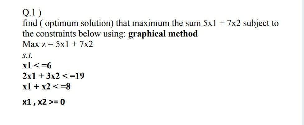 Solved Q.1 ) find ( optimum solution) that maximum the sum | Chegg.com