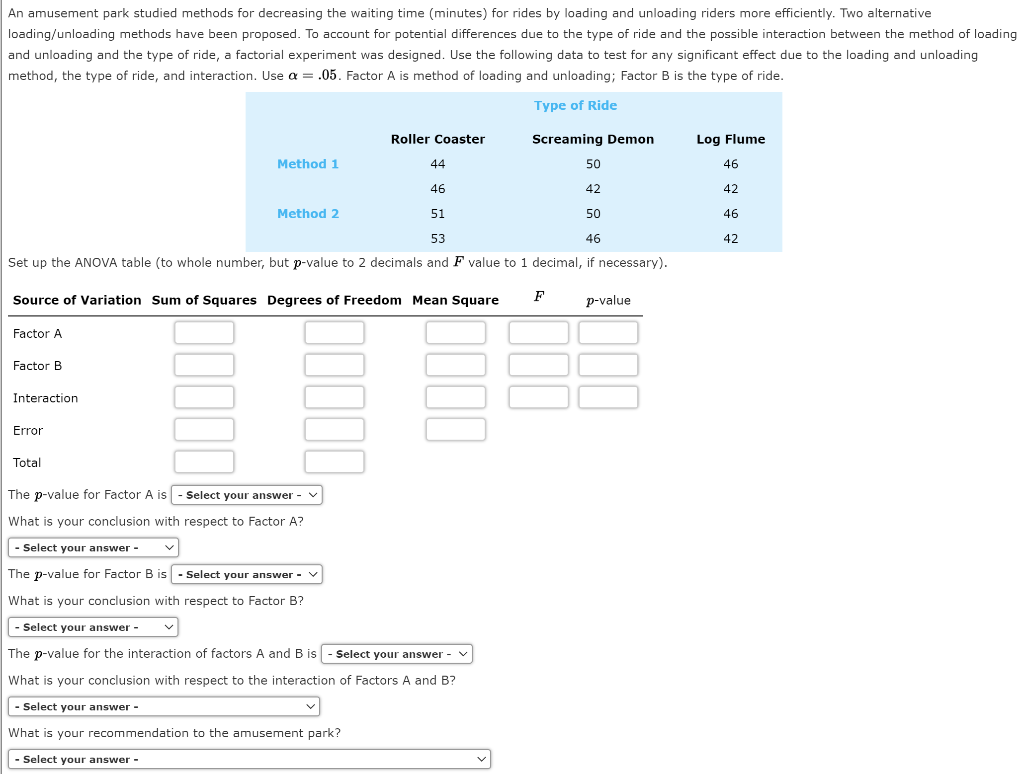 Solved An amusement park studied methods for decreasing the | Chegg.com