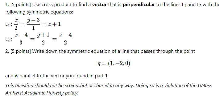 Solved 2 1. [5 points] Use cross product to find a vector | Chegg.com