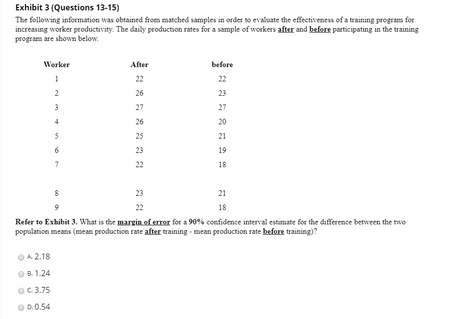 Solved Exhibit 3 (Questions 13-15) The following information | Chegg.com
