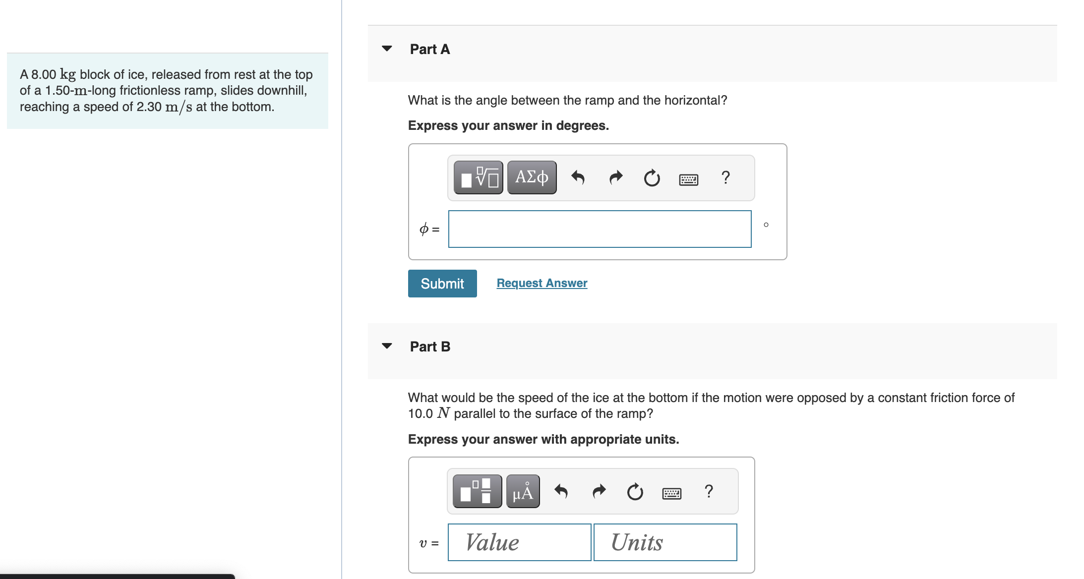 Solved A 8.00 kg block of ice, released from rest at the top | Chegg.com