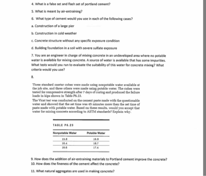 Solved What is a false set and flash set of portland cement? | Chegg.com